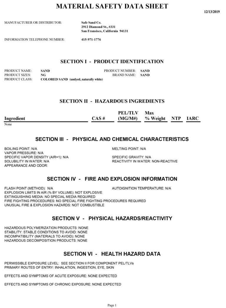 White Play Sand MSDS - Safe Sand Company