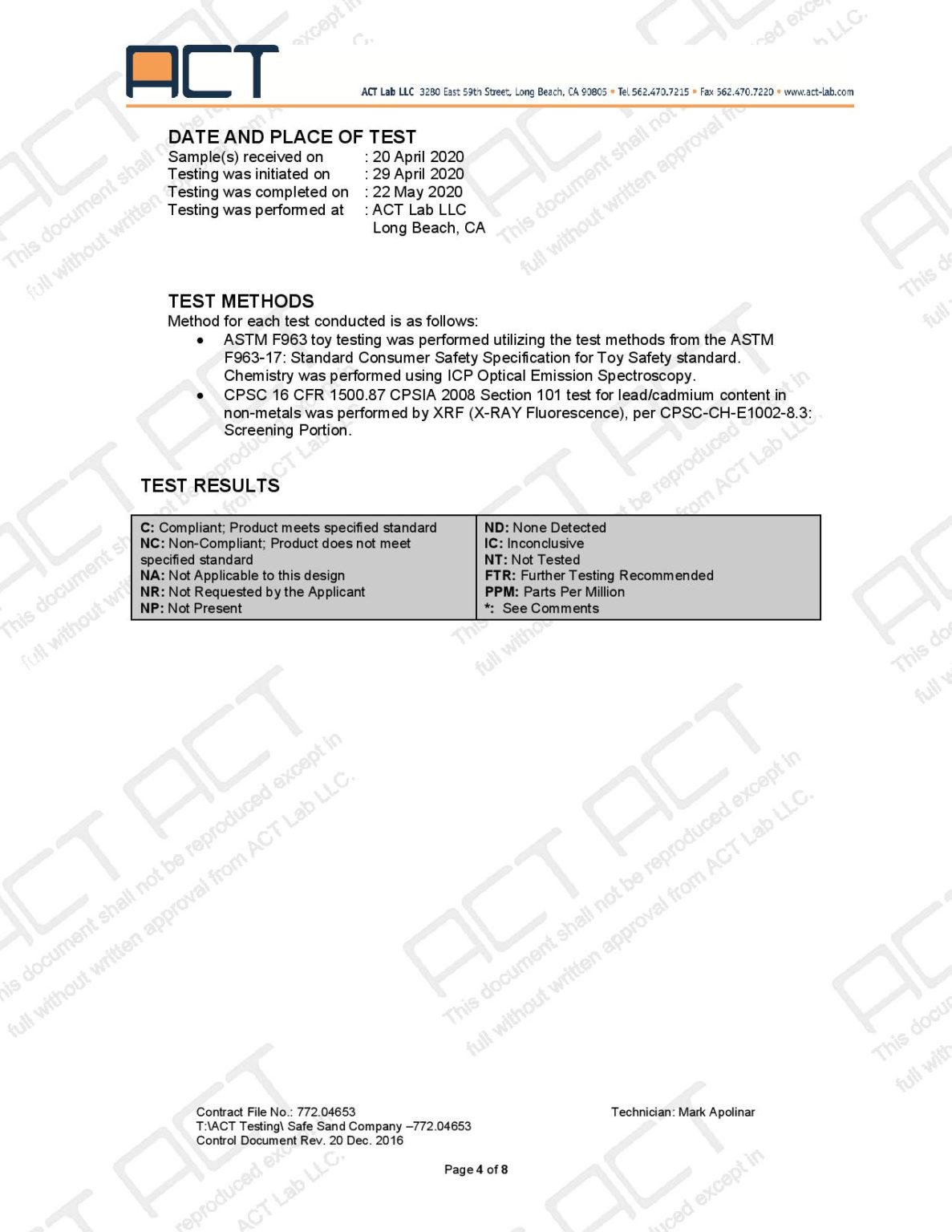 Safe Sand ASTM And CPSIA Results - Safe Sand Company